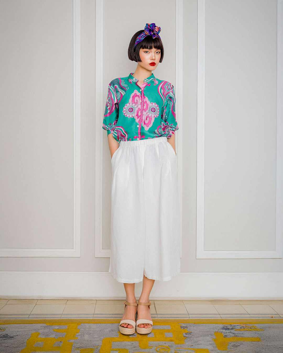 Silk Emancipation Shirt 1925 / Pink & Turquoise Dragon Dreams – Folk Form